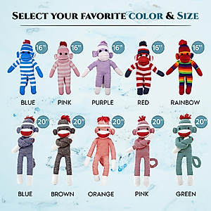 Made By Aliens Adorable Sock Monkey, The Original Traditional Hand Knitted Stuffed Animal Toy Gift-for Kids, Babies, Teens, Girls and Boys Baby Doll Present Puppet (20" Brown)