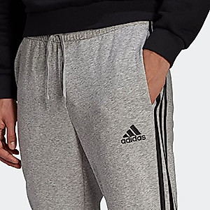 adidas Men's Size Essentials 3-Stripes French Terry Tapered-Cuff Pants, Medium Grey Heather/Black, Large/Tall