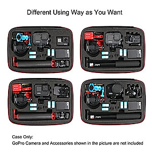 HSU Large Carrying Case for GoPro Hero 11,10,9, Hero 8,7,6,5,4,3 and Accessories, DJI Osmo Action,AKASO,Campark,YI Action Camera and More (Upgrade Sponge Precut Slots)(Red)