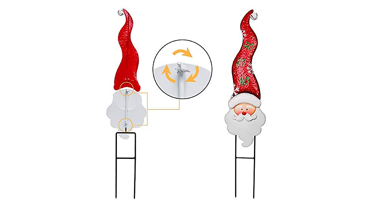 Christmas Metal Stakes: Santa & Snowman Garden Decor with Bells