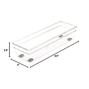Glad Clear Plastic Organizer Bin – 9.5” x 3” x 2.2” Drawer Storage Tray with Non-Slip Feet