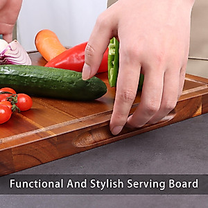 DeeDear Wood Cutting Board 16.5x13 Inch Large Reversible Chopping Block with Handles and Juice Groove, Acacia Wood Butcher Block Extra Thick Wooden Chopping Board Meat Board Cheese Board