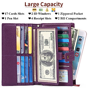 SENDEFN Women's Wallet Large Capacity RFID Blocking Leather Wallets Credit Cards Organizer with Checkbook Holder