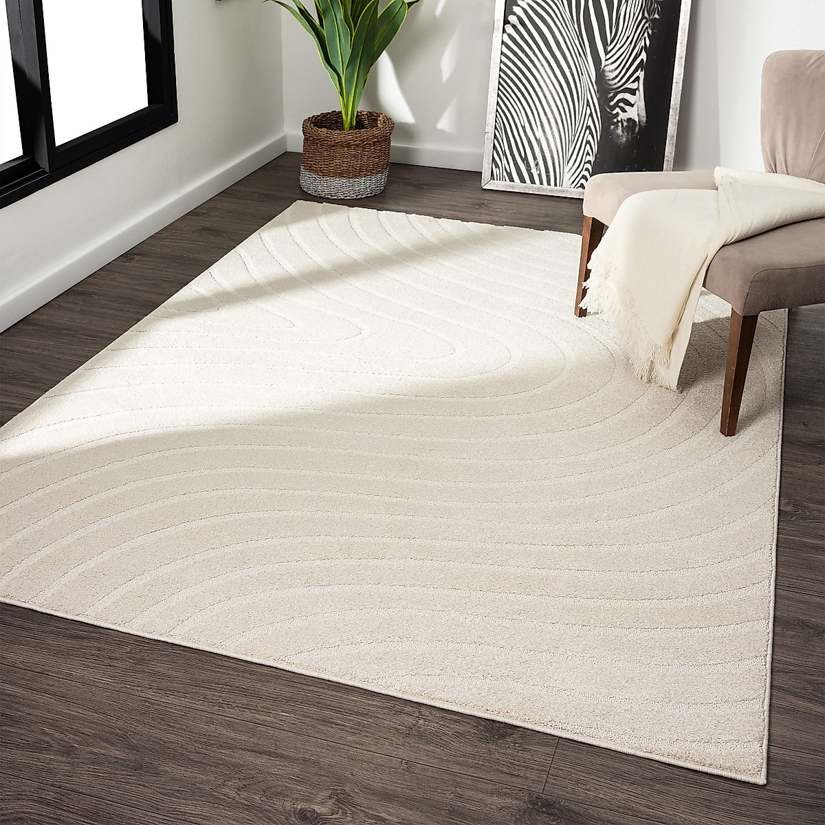 LUXE WEAVERS Modern Geometric Wave Cream 4x6 Area Rug