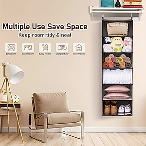 SLEEPING LAMB 6 Shelves Jumbo Hanging Closet Organizer and Storage, Hanging Clothes Organizer for Sweaters, Blankets and Coats in Wardrobe, Bedroom, Living Room, Grey