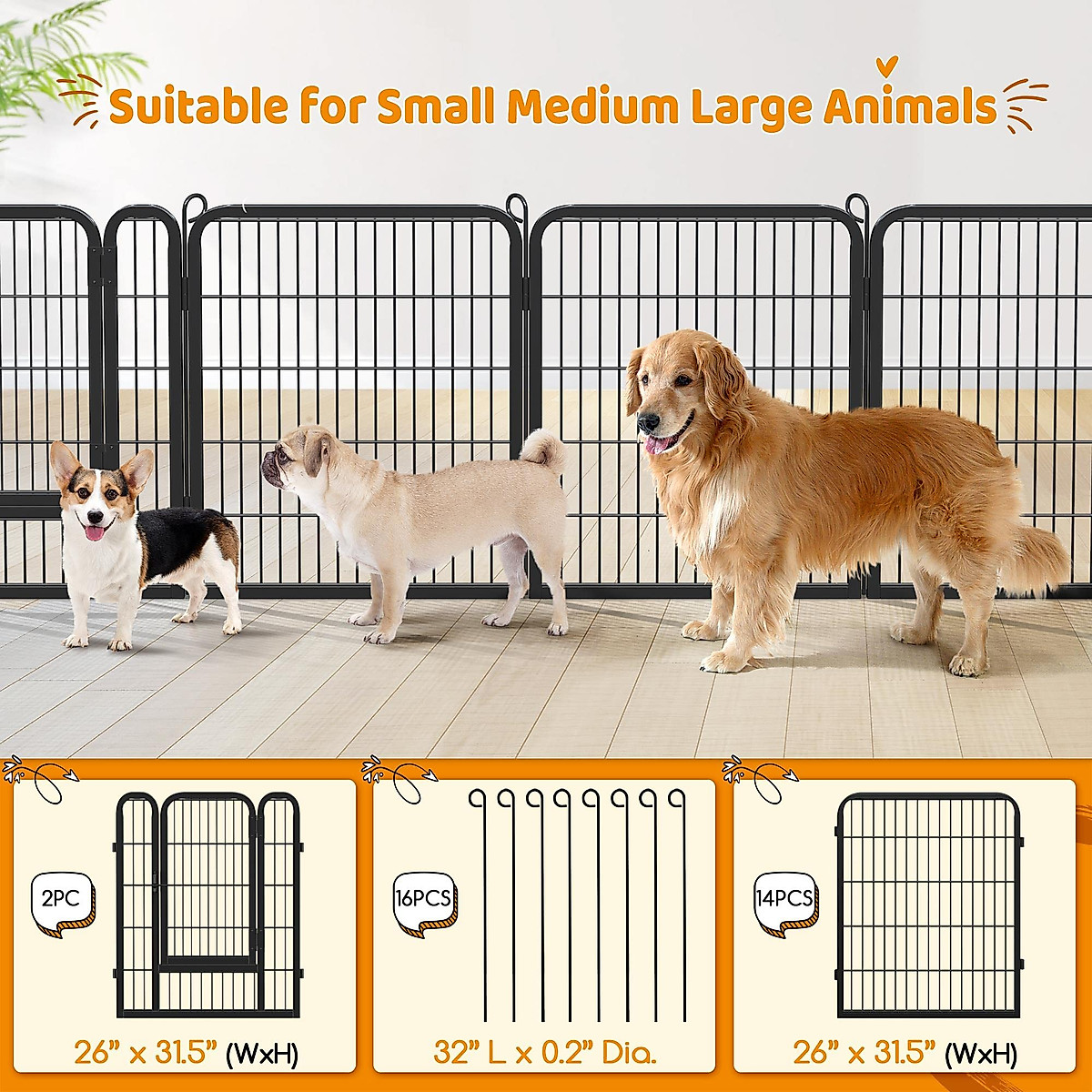 Yaheetech Dog Playpen Outdoor, Indoor Pen for Large/Medium/Small Dogs Animals Portable Playpen for RV Camping Garden Yard 32" Height 16 Panels