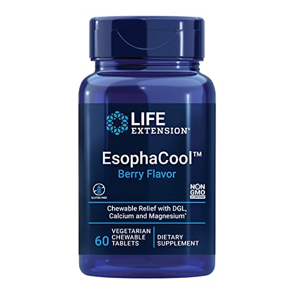 Life Extension EsophaCool - Gut Health Supplements with Calcium, Magnesium & DGL Licorice Root Extract for Healthy Digestion Stomach Relief & PH Balance - Gluten-Free, Vegetarian - 60 Chewable Tablets
