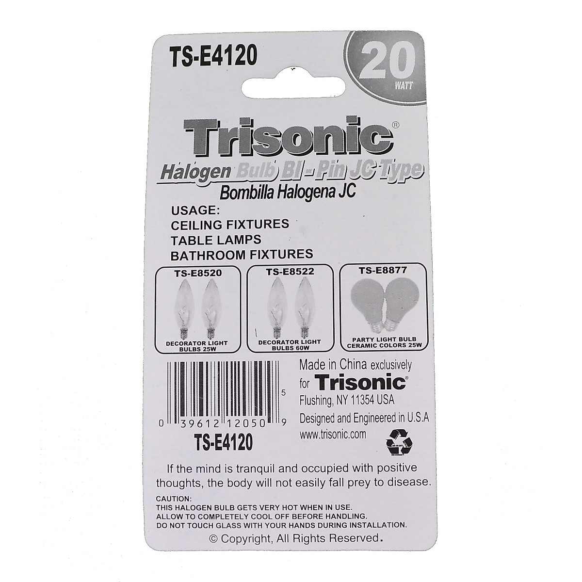 Lot of 6 Halogen Bulbs 20 WATT 120Volt Bi-Pin JC J Type Trisonic TS-E4120