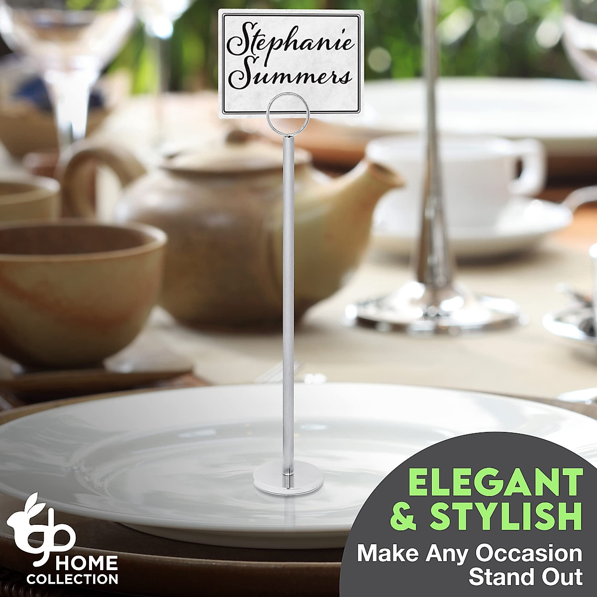 Gray Bunny Metal Table Number Holders, 12 Pack, 12 Inches, Chrome Place Card Holders, Picture Holders for Tables, Table Card Holders for Wedding Table Numbers, Table Number Stands, Table Sign Holders