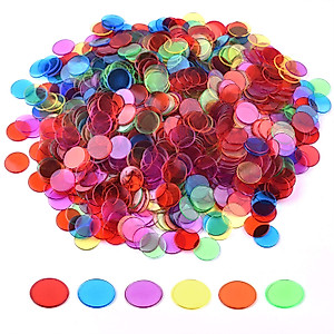 Coopay 900 Pieces Counters Counting Chips Plastic Markers Mixed Transparent Colors for Bingo Chips Game Tokens, Contain White, Blue, Green, Yellow, Red, Purple Colors