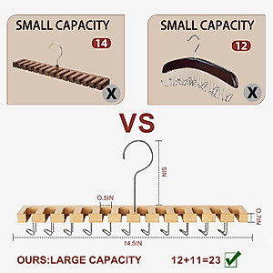 Cuipingoo Belt Hanger for Closet | 2-in-1 Wall Mount Belt Rack | 23 Slots Storage Max 42 Belts w/ 360° Hook | Ratchet Belt Organizer for Closet Accessories, Wardrobe, Door, Wood 1 Pack