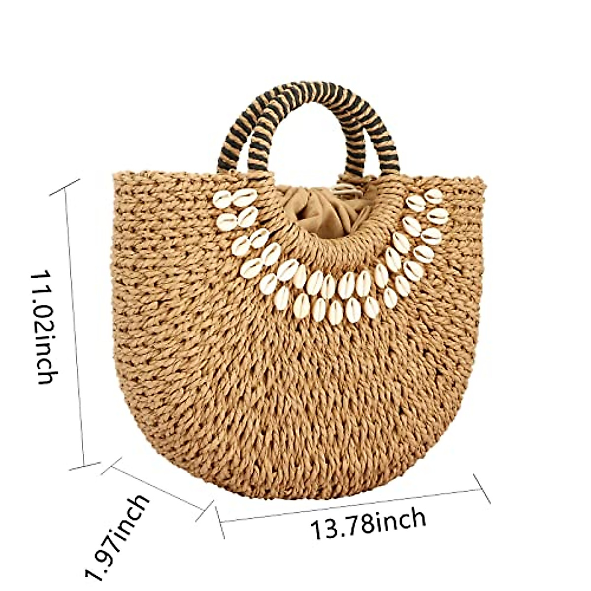 Beach Bag for Women Straw Top-Handle Bags Summer Woven Beach Tote Bag (Brown)