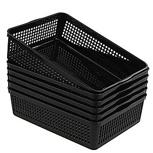 Hespama 6 Packs Plastic File Storage Baskets, Black A4 Paper Basket Trays