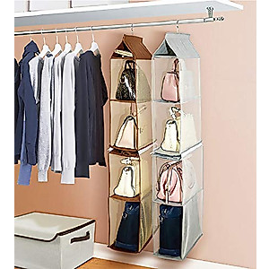 Jucoan 2 Pack Detachable Hanging Handbag Purse Organizer for Closet, Breathable Mesh Purse Storage Holder with 4 Large Mesh Shelves for Wardrobe Closet, 52”X 15.8”, Grey