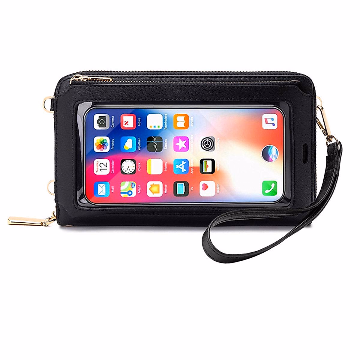 Formva Touch Screen Crossbody Phone Bag, Mini Shoulder Handbags RFID Blocking Wallet Cellphone Purse with Strap and Credit Card Slots (Black)