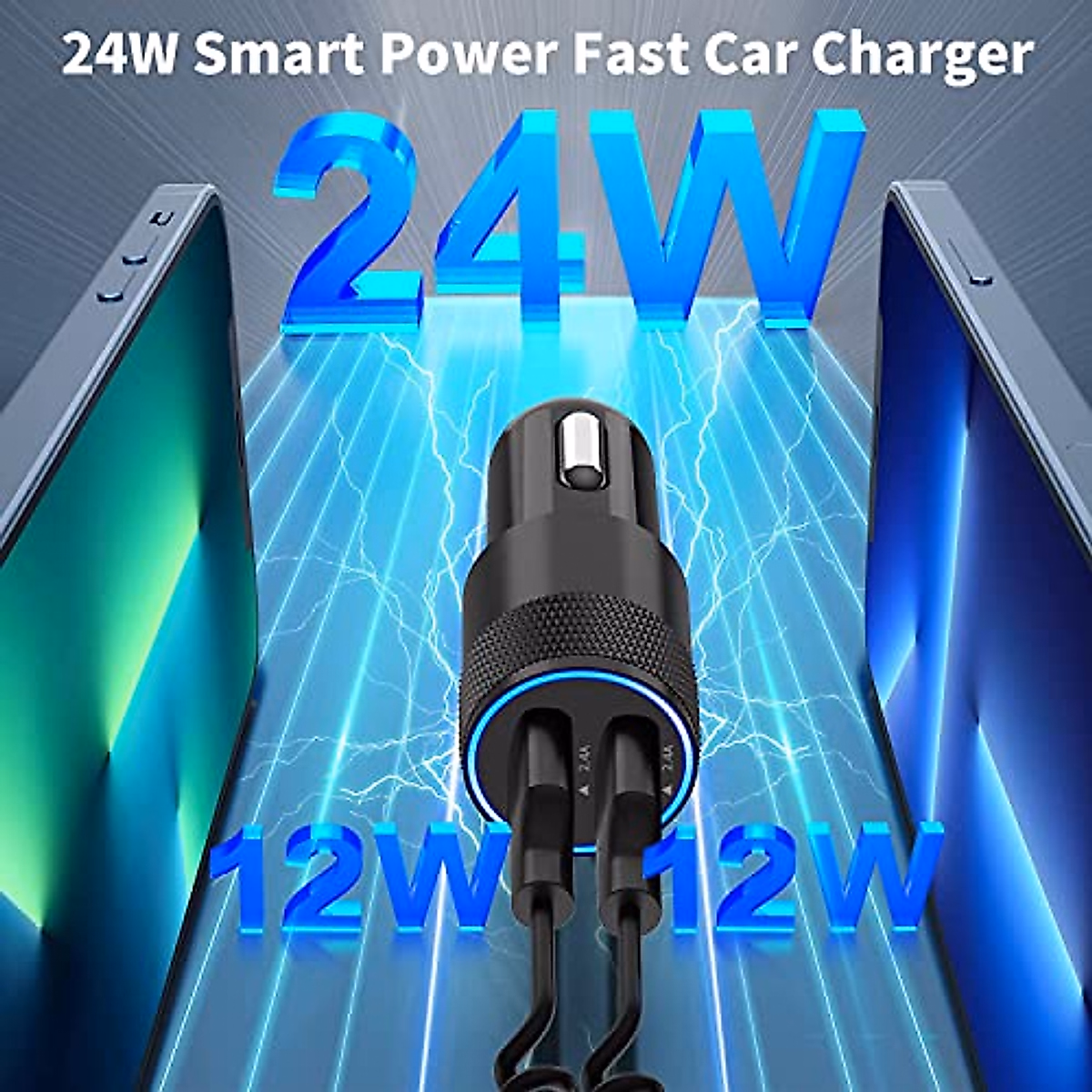 [Apple MFi Certified] iPhone Fast Car Charger, 2Pack Coiled Lightning Cable for Car and 4.8A/24W Dual Port USB Car Charger Adapter Quick Charging Compatible with iPhone 14/13/12/11Pro Max/X/XS/XR/8/7