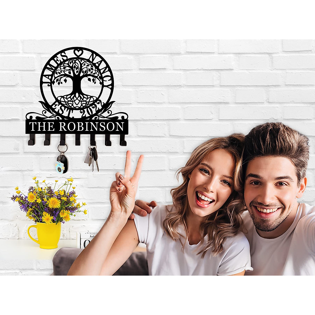 efcustomgifts Personalized Metal Key Holder, Tree of Life Design, 10 Hooks, Heavy Duty, Rust Resistant, Wall Mount, Front Door, Housewarming Gift