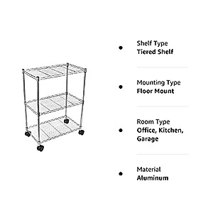 Simple Deluxe Heavy Duty 3-Shelf Shelving with Wheels, Adjustable Storage Units, Steel Organizer Wire Rack, Chrome