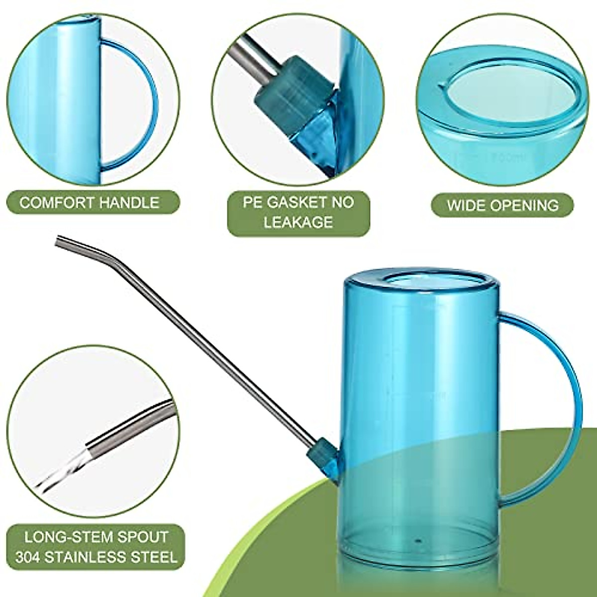 SUTINE Watering Can for Indoor Plants, 1.5L Long Spout Plant Watering Can, Modern Small Watering Can with 3 Pcs Gardening Tools for House Plants Garden Potted Flowers, Blue