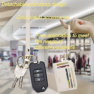 Wikavanli Women Slim Rfid Blocking Credit Card Case Holder Wristlet Zip ID Case Wallet Small Compact Leather Wallet Coin Purse with Keychain (Beige)