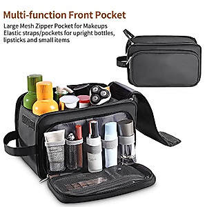 BURUIS Extra Large Toiletry Bag for Men, Travel Toiletry Organizer Dopp Kit Water-resistant Shaving Bag, PU Leather Cosmetic Organizer Bathroom Shower Bag for Toiletries, Grooming, Accessories (Black)