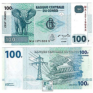 2007 CG (FOREIGN CURRENCY) LOVELY FRENCH CONGO 100 FRANC BILL w GIANT ELEPHANT! BEAUTIFUL PASTEL COLORS! 100 FRANCS Gem Crisp Uncirculated