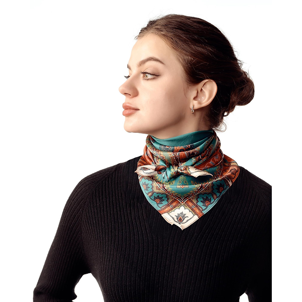 PoeticEHome 100% Pure Mulberry Silk Square Scarf 27"x27" Women Neckerchief Headscarf Gift Packed