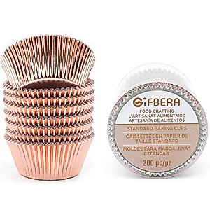 Gifbera Rose Gold Foil Cupcake Liners Standard Baking Cups Muffin Wrappers for Wedding Birthday, 200-Count
