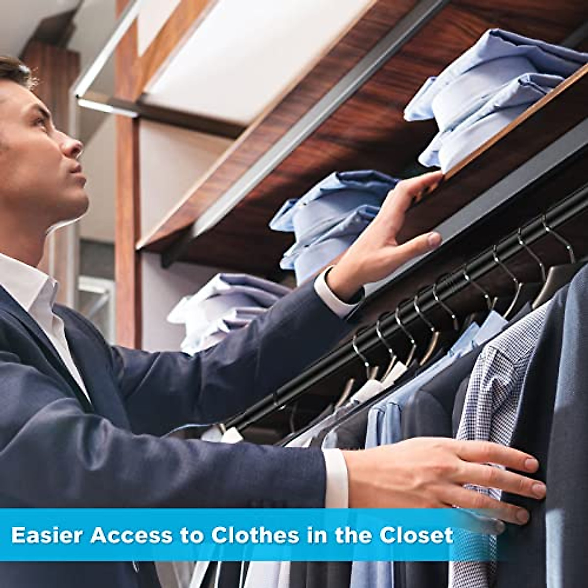 Hanging Closet Rod, Length and Height Adjustable Closet Hanging Organizer,35 Inch Height Space-Saving Clothes Hanging Bar,Black Closet Rod Extender 2Pcs…