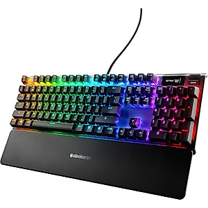 SteelSeries Apex 7 Mechanical Gaming Keyboard – OLED Smart Display – USB Passthrough and Media Controls – Linear and Quiet – RGB Backlit (Red Switch) (Renewed)