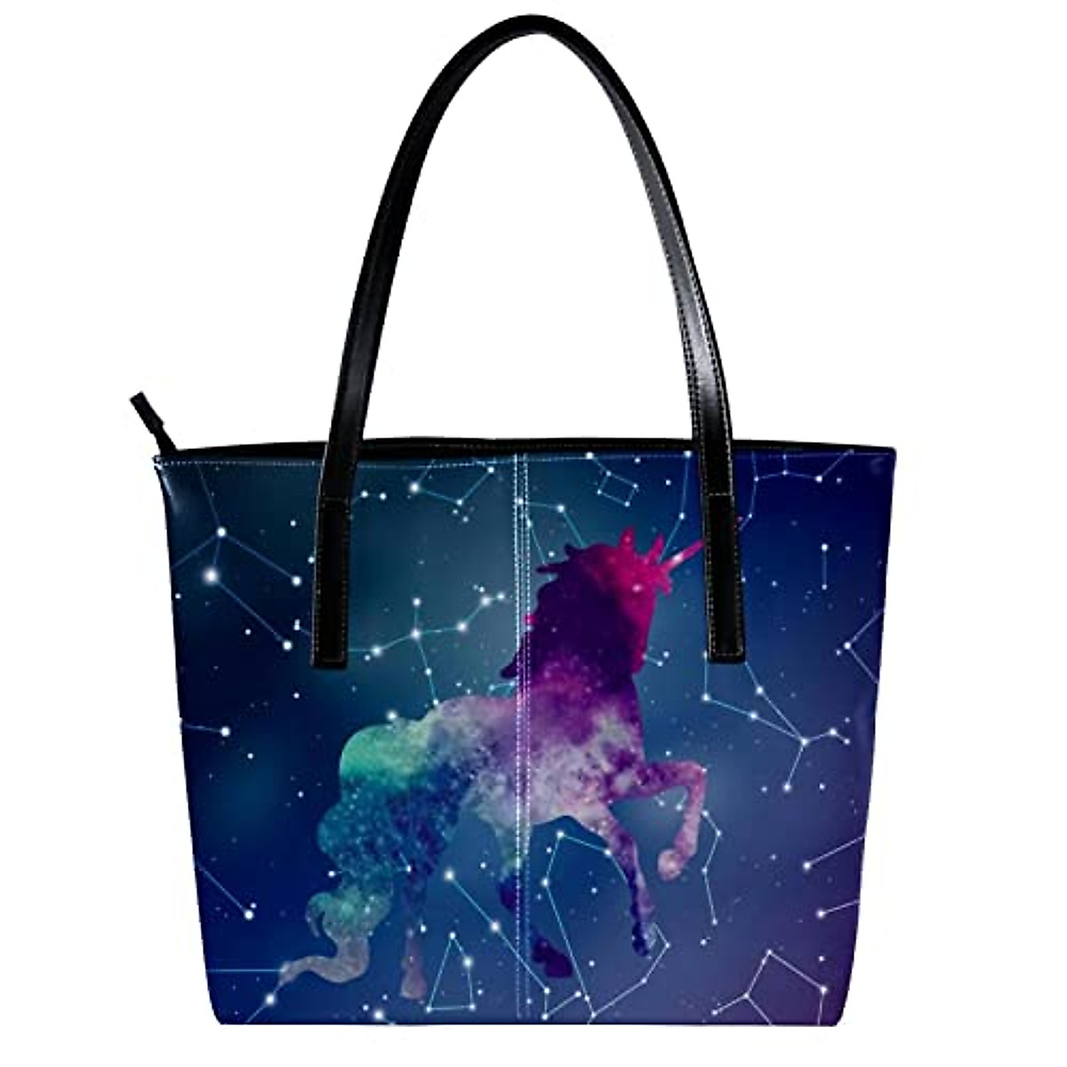 Women’s Leather Tote Bag, Unicorn Constellation Large Heavy Duty Shoulder Bag Travel Work School Handbag