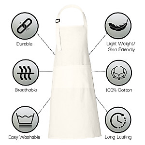 RAJRANG Chef Apron for Women Men with Pockets Cotton Kitchen Cooking Long Aprons Marshmallow 35x27 Inches