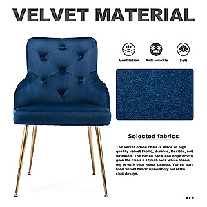 FCQuality Velvet Vanity Chair with Tufted Back Gold Metal Legs Dining Chair Mid Century Modern Upholstered Accent Desk Chair for Living Room Home Office Bedroom, Cobalt/Royal Blue