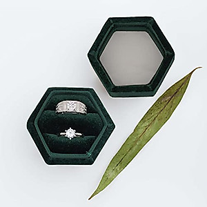 muchly Velvet Ring Box, Hexagon Ring Bearer Box with Detachable Lid, Engagement Wedding Box, Gorgeous Vintage Double Slots Ring Box for Proposal Engagement Wedding Ceremony (Emerald Green)…