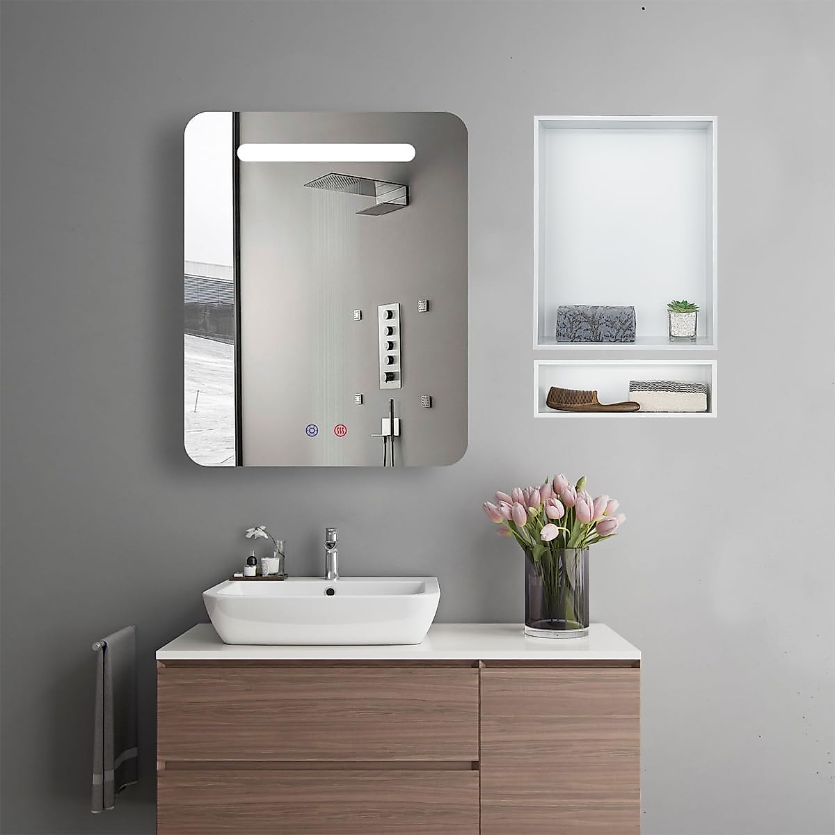 JQK Shower Niche No Tile Need, 18"×14" Matte White Bathroom Insert Shelf, 304 Stainless Steel Recessed Shower Caddy Organizer Storage, SNL1814-WH