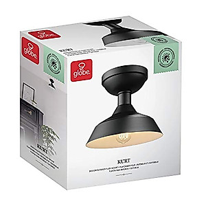 Globe Electric 44677 Kurt 1-Light Outdoor Indoor Flush Mount Ceiling Light, Matte Black