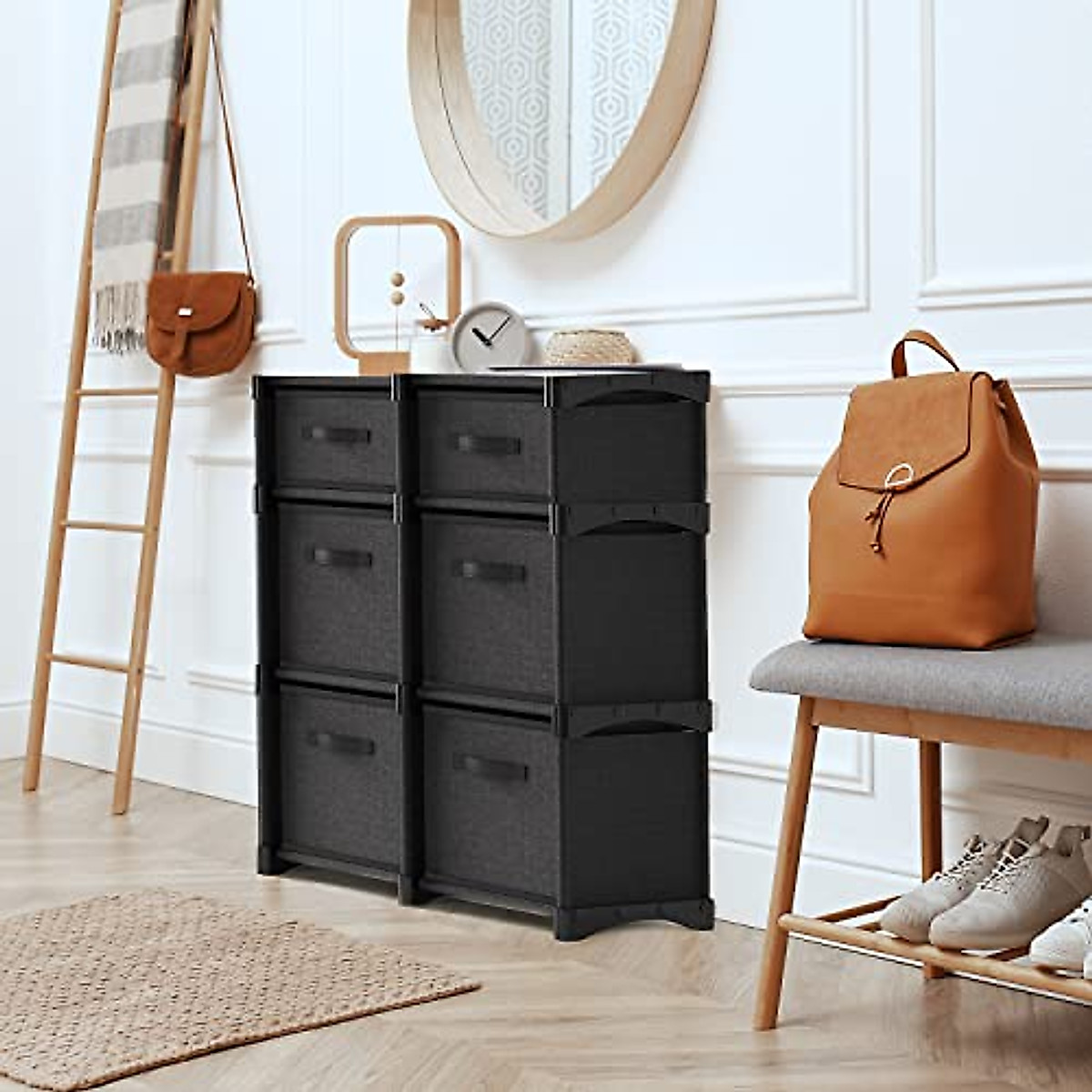 6 Cube Storage Organizer, Black Storage Cubes Organizer Shelves, Sturdy Cubbies Storage Shelves with Cube Storage Organizer Bins, DIY Cube Shelf Organizer for Bedroom, Playroom, Office, & Dorm