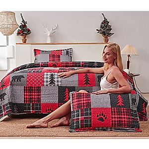 Bedspread Coverlet King Size Rustic Quilt Set Bedding King Plaid Quilt Bedding Lightweight Bedspread Lodge Cabin Bear Bedding Country Patchwork Quilt Bedspread Coverlet Rustic Reversible Quilts