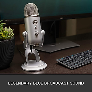 Blue Yeti USB Mic for Recording & Streaming on PC and Mac, 3 Condenser Capsules, 4 Pickup Patterns, Headphone Output and Volume Control, Mic Gain Control, Adjustable Stand - Silver (Renewed)