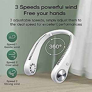 Portable Hands Free Neck Fan, 360° Lazy Neckband Fan 48 Surround Air Outlets USB Rechargeable Hanging Personal Fan 3 Wind Speeds Silent, Bladeless Necklace Fan for Outdoor Home Sports Travel … (White)