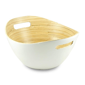 Purelite Modern Scandinavian Style Designer Salad and Fruit Bowl with Matching Salad Serving Set Made of Sustainable Bamboo | 12 inch
