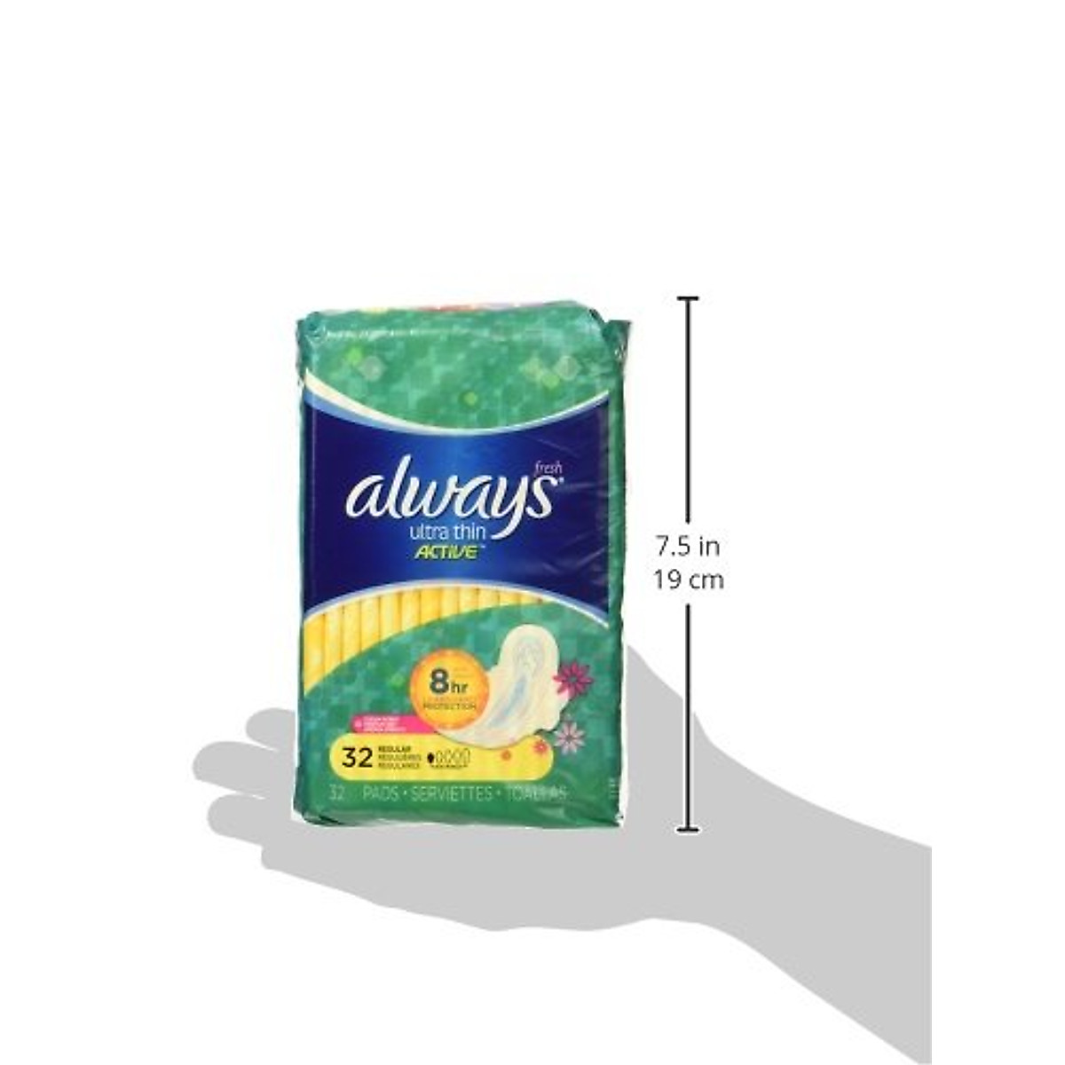 Always Ultra Thin Pads Size 1 Regular Absorbency Scented with Wings, 32 Count (Pack of 2), Packaging may vary