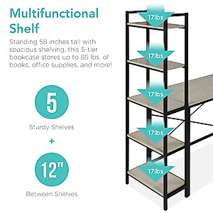 Best Choice Products L-Shaped Corner Computer Desk, Large Study Workstation Furniture w/Multifunctional 5-Tier Open Storage Bookshelves, Custom Setup for Home, Office - Gray/Black