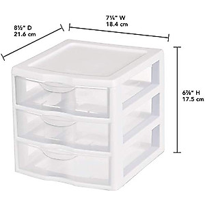 Tribello 3 Drawer Plastic Storage, Mini Drawer Unit, White Frame With Clear Drawers for Craft Storage - 8.5"L X 7.25"W X 6.75"H Inches - American Made (1 Pack)