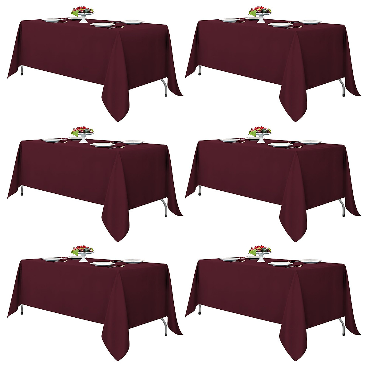Fitable Burgundy Tablecloths for 6-8 Foot Tables, 6 Pack - 70 x 120 Inches - Reusable and Washable Table Clothes, Polyester Fabric Table Covers for Wedding, Party, Banquet