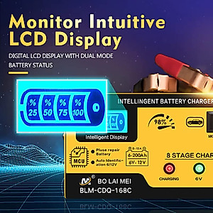 6V and 12V Car Battery Charger, 15A Smart Battery Trickle Charger Maintainer, Pulse Repair Deep Cycle Battery Charger Automotive Desulfator for Car Motorcycle Truck Boat Lawn Mower Lead Acid Batteries