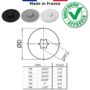 10x Screw caps Covers TORX T10 to 40 Head Push fit Furniture Quality Plastic Cap (T40 18mm, Black)