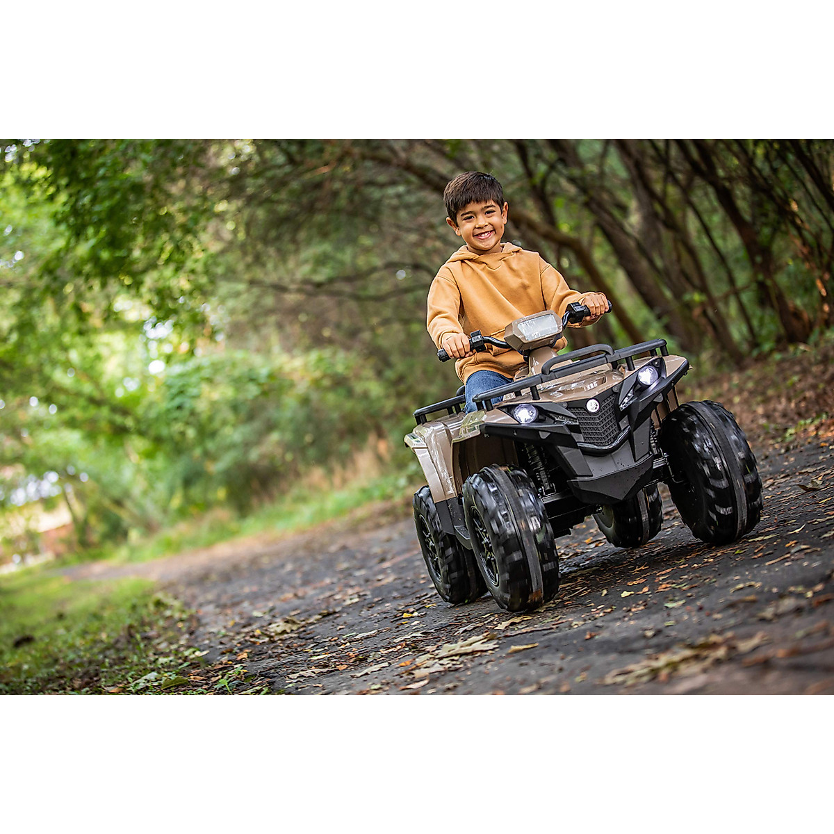 Kid Trax Yamaha ATV Toddler/Kids Electric Ride On Toy, 12 Volt, 3-7 yrs Old, Max Weight 88 lbs, Single or Double Riders, MP3 Player Input, Kodiak Tan