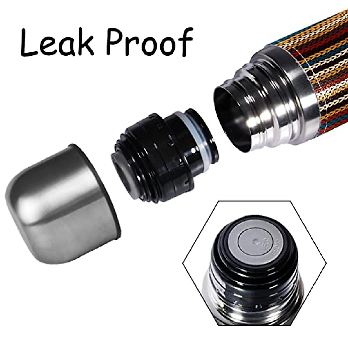 Retro Stripe Boho Stainless Steel Coffee Thermos, Double Walled Insulated Water Bottle for Outdoor Sports, Office, Car (17 OZ/500ML)