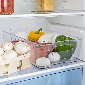 Glad Plastic Refrigerator Storage Bin with Handles | Clear Stackable Container for Fridge & Freezer Food, Produce, Pop | Heavy Duty Kitchen Organizer Box, 14.5” x 8.34” x 4